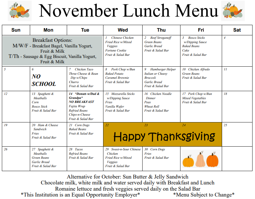 November Lunch Menu | Immaculate Conception (Jefferson City)