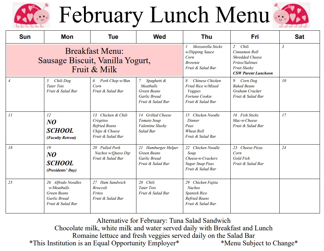 Menu/Activities Calendar | Immaculate Conception (Jefferson City)