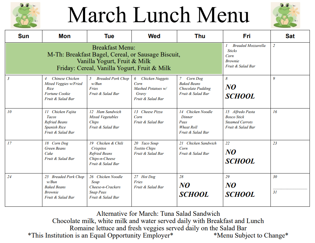 Menu/Activities Calendar | Immaculate Conception (Jefferson City)