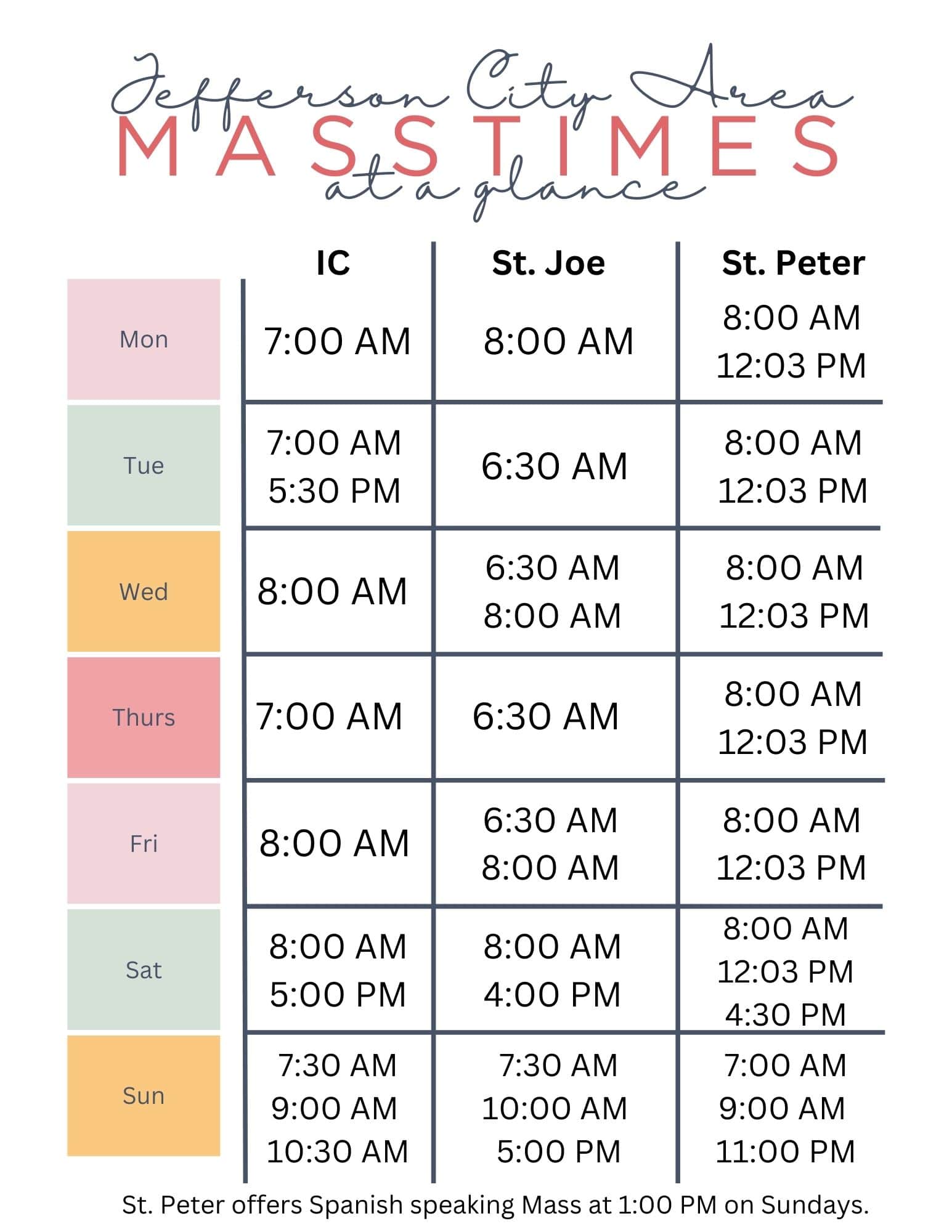 Mass Times | Immaculate Conception (Jefferson City)