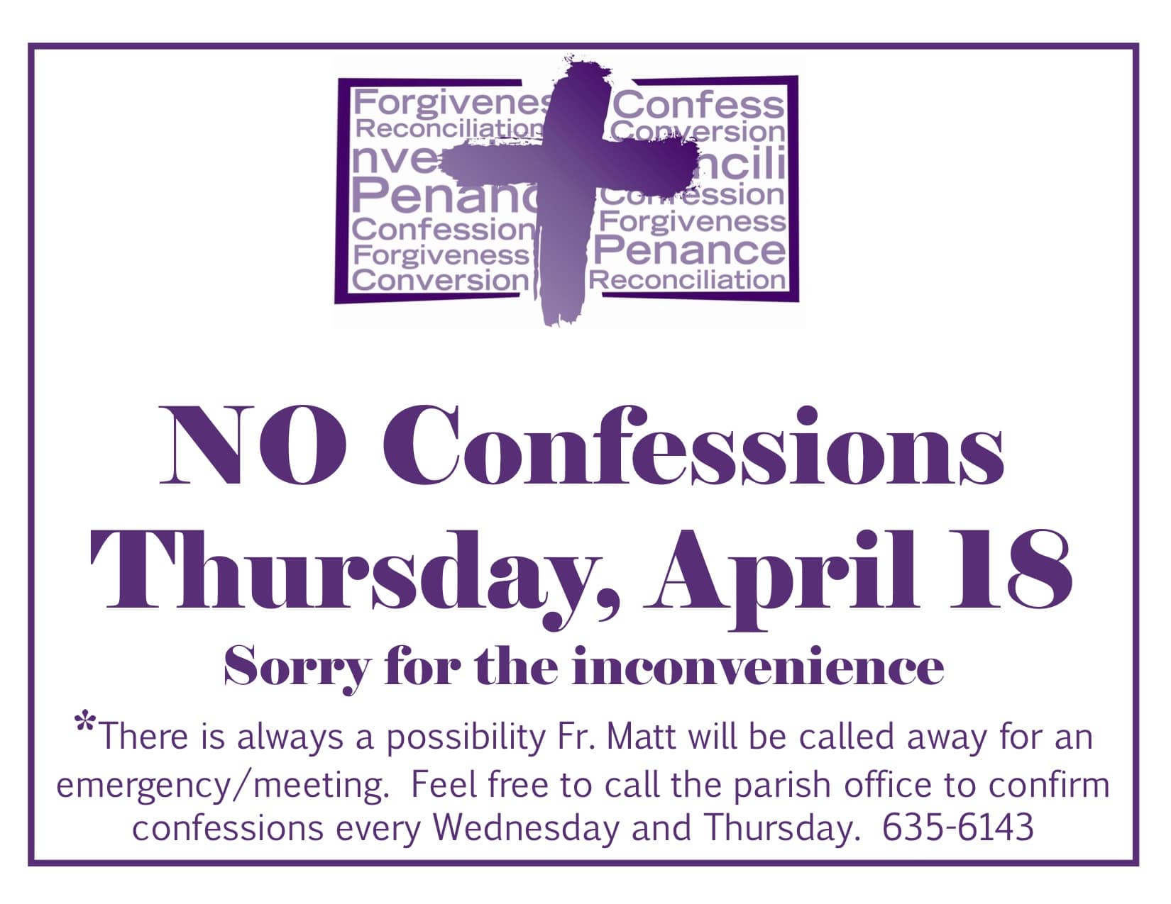 Confessions Canceled Today Sign | Immaculate Conception (Jefferson City)